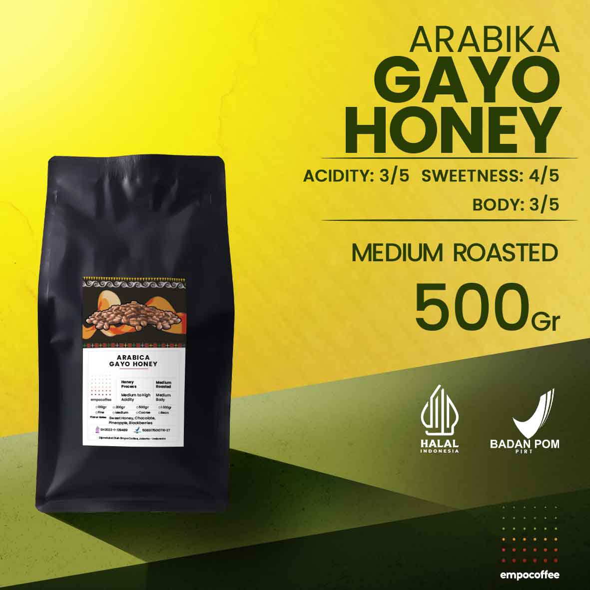 Biji Kopi / Beans Arabica Gayo Honey 500gr - Empo coffee