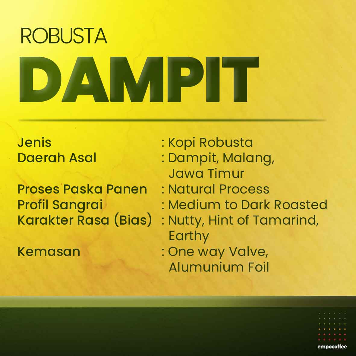 Biji Kopi - Beans Robusta Dampit Malang 100gr - Empocoffee